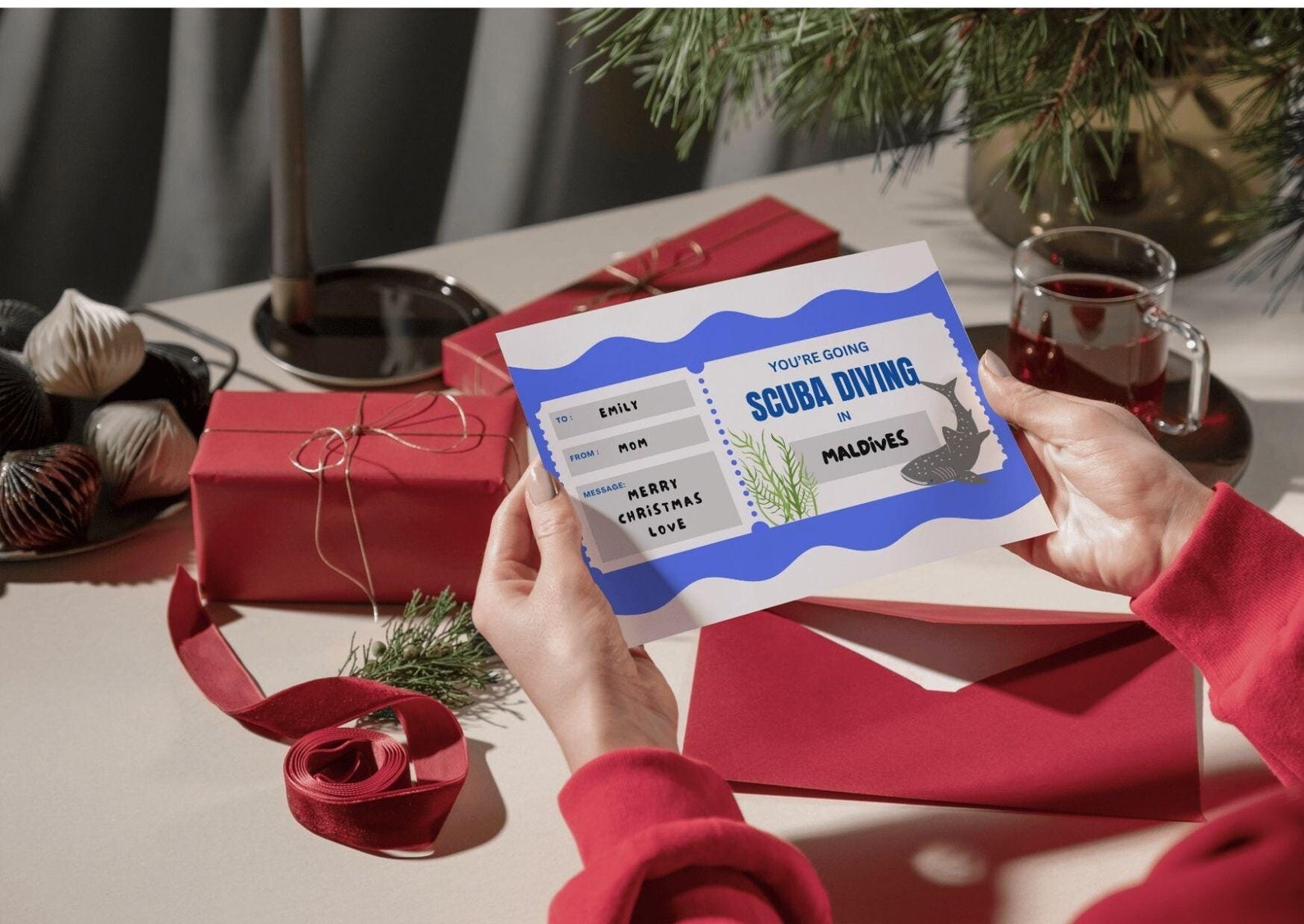 Scuba Diving Ticket With Whale Shark | Editable Printable Gift Card ...