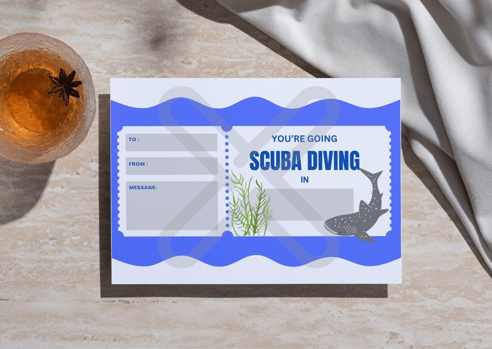 Scuba Diving Ticket With Whale Shark | Editable Printable Gift Card ...