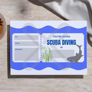 Scuba Diving Ticket With Whale Shark | Editable Printable Gift Card ...