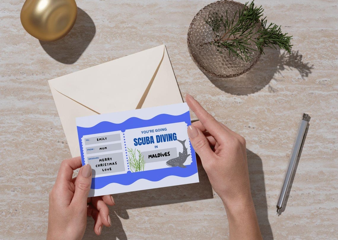 Scuba Diving Ticket With Whale Shark | Editable Printable Gift Card ...