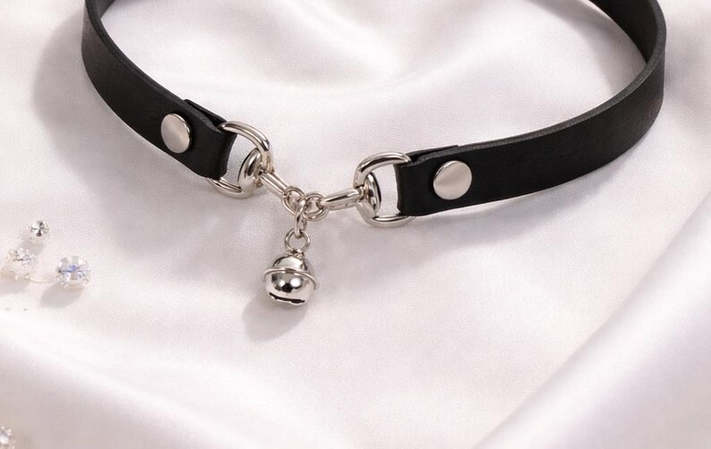 Minimalist Black Leather Choker | Silver Bell, Punk Gothic Collar - Etsy