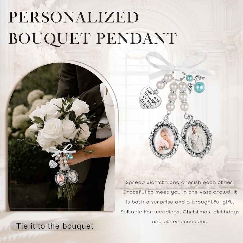 Custom Wedding Charms for Bouquets, Photo Pendant, Bouquet Charm Pins ...
