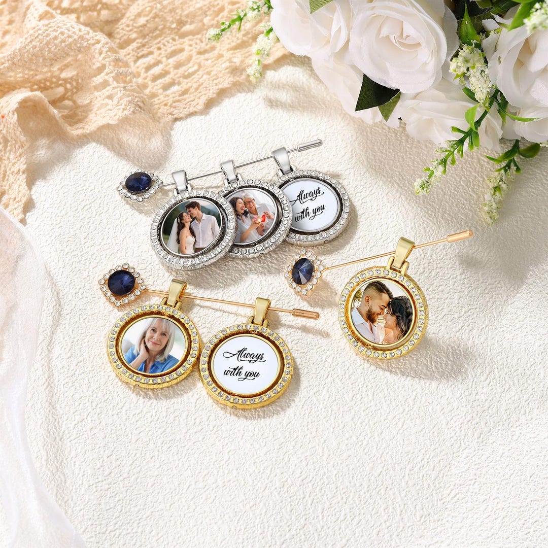 Custom Photo Pin for Groom, Wedding Lapel Pin, Memorial Bridal Bouquet ...
