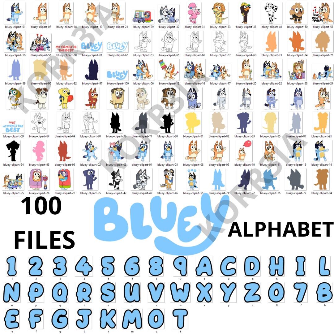 BLUEY 100 Files PNG, and FONT, Letters, Alphabet - Etsy UK