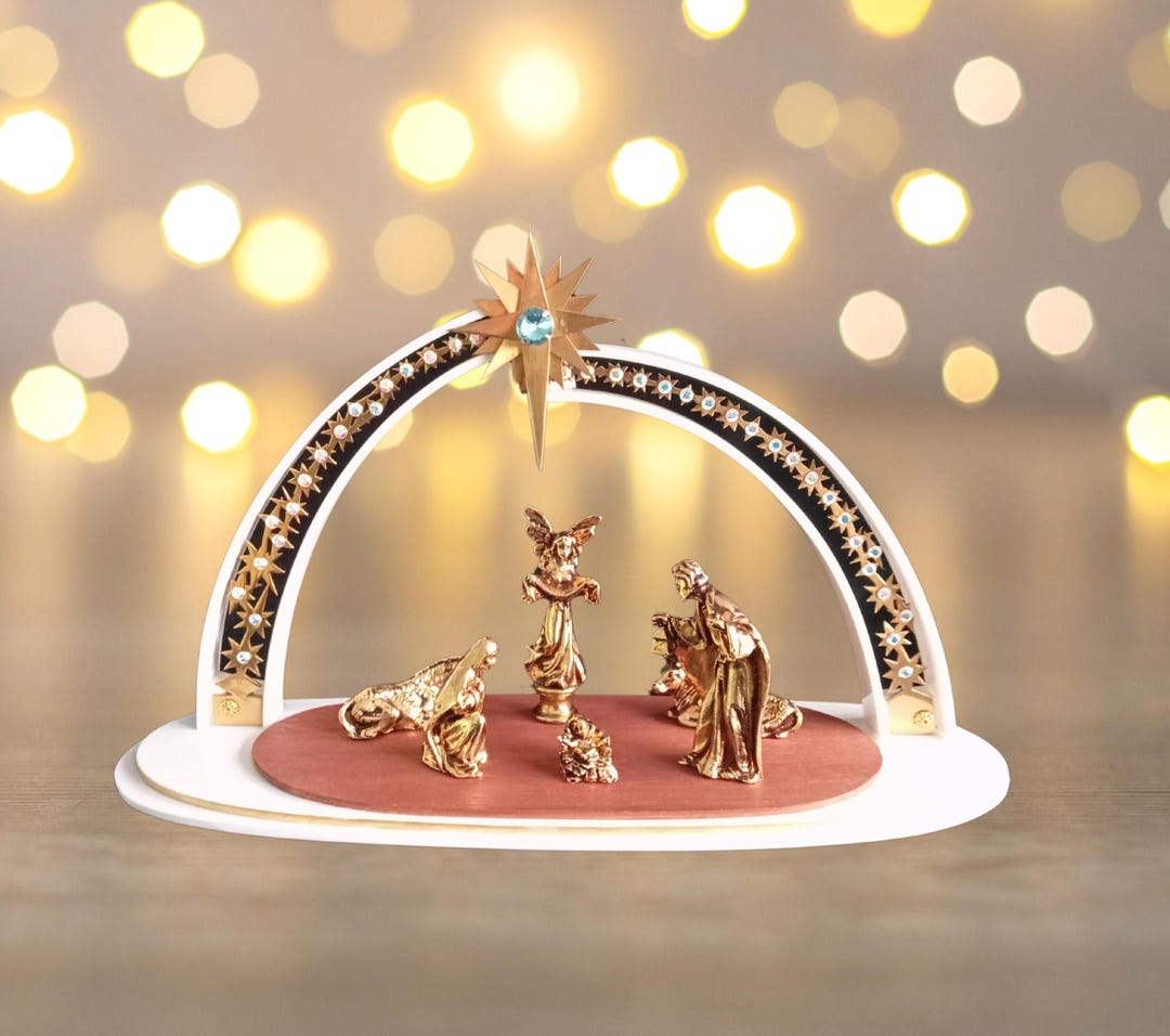 Brass and Wood Nativity Scene, Modern Holy Family, Nativity Scene With ...