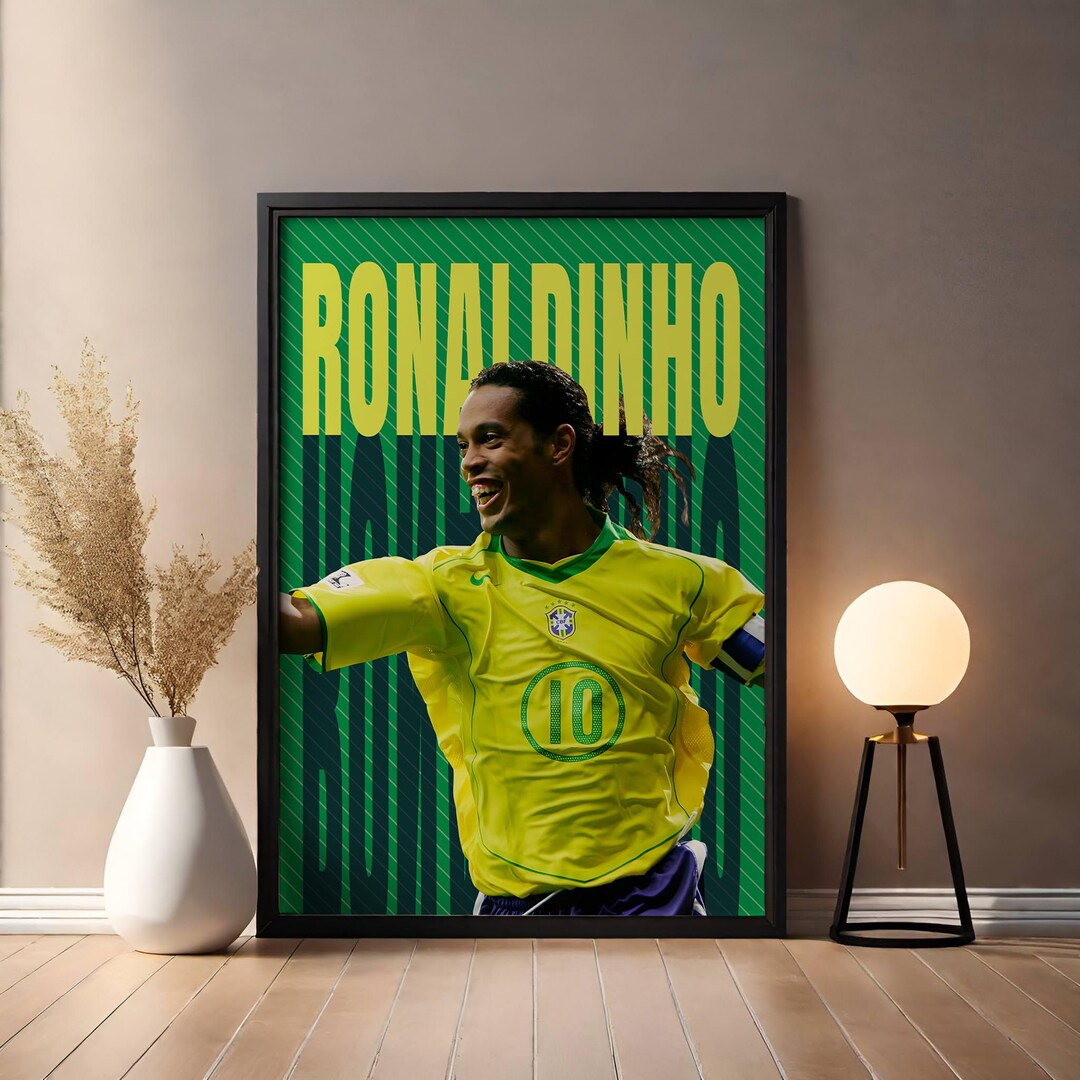 Ronaldinho Poster, Brazil Soccer Wall Art, Football Player Print ...