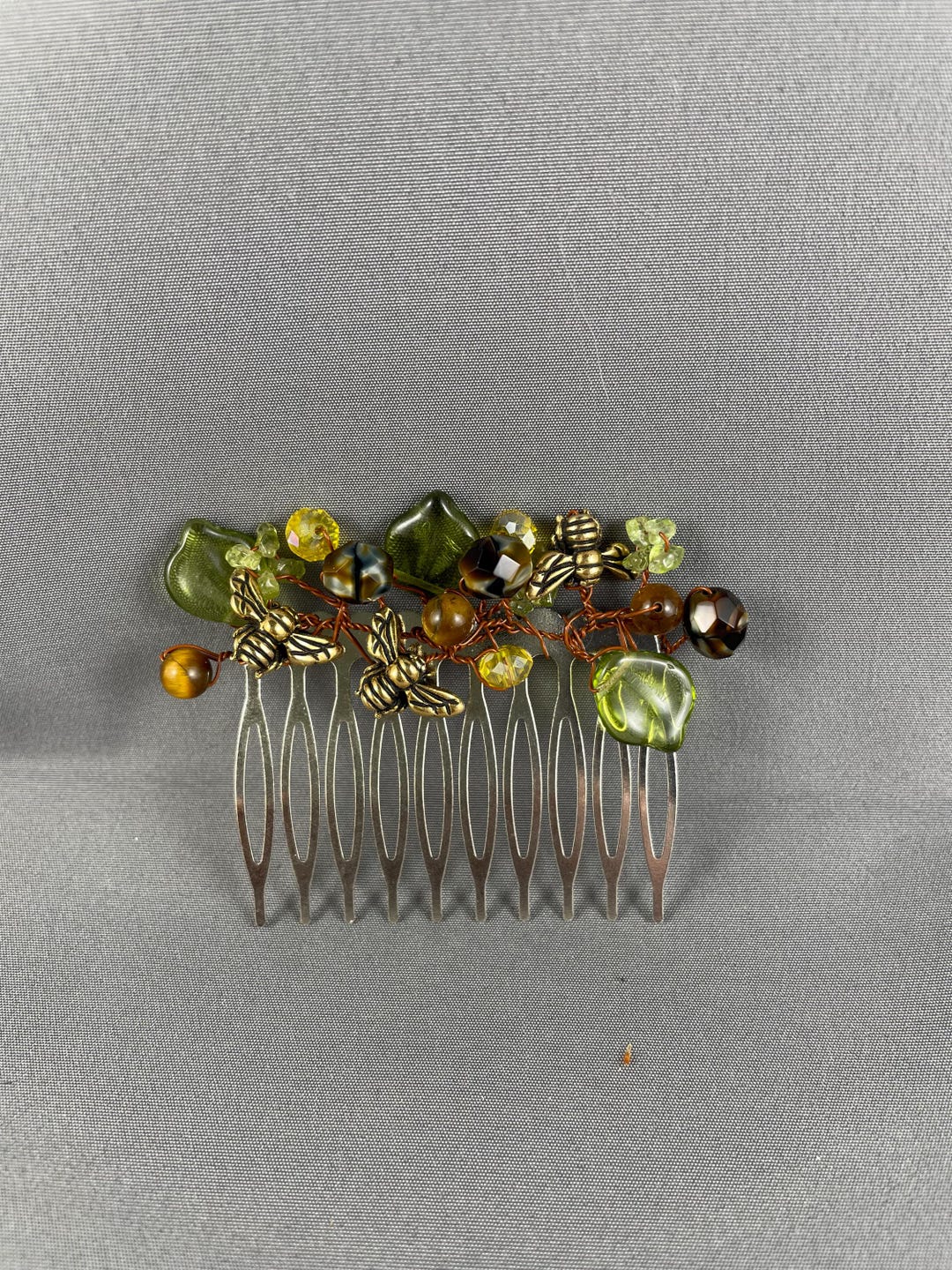 Honey Bee Hair Comb, Tigers Eye & Peridot Beadwork - Etsy