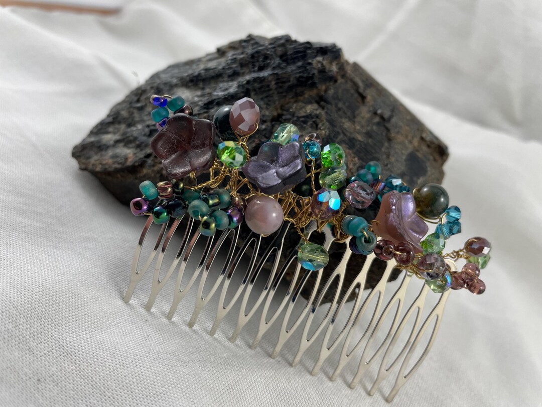 Peacock Sparkle Hair Comb, Bead Embellished Hair Comb, Vintage Style ...