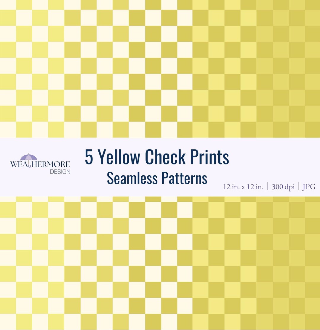 5 Seamless Yellow Check Pattern Bundle | Digital Paper, Background ...