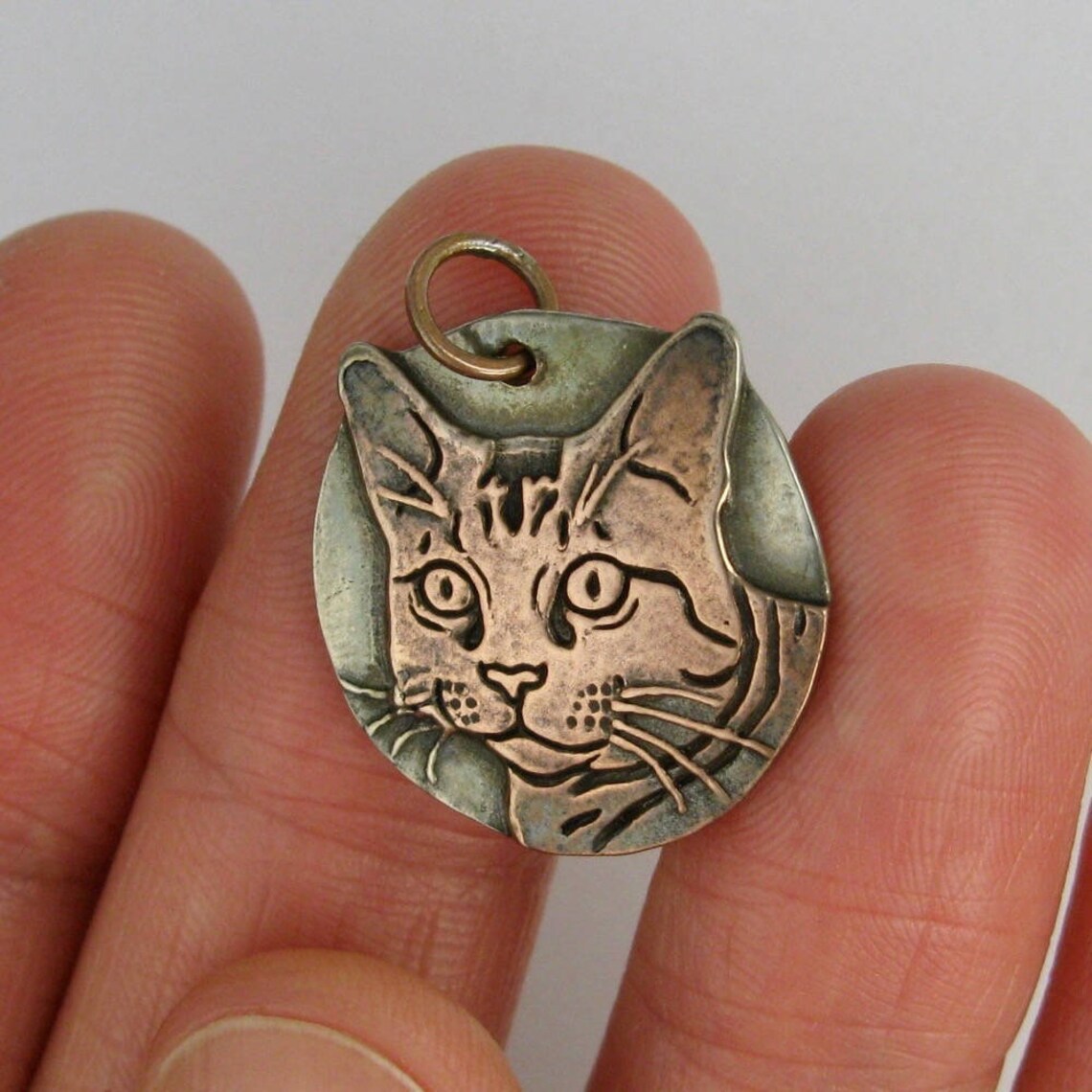 Cat Pendant Tabby Copper and White Copper DTPD - Etsy
