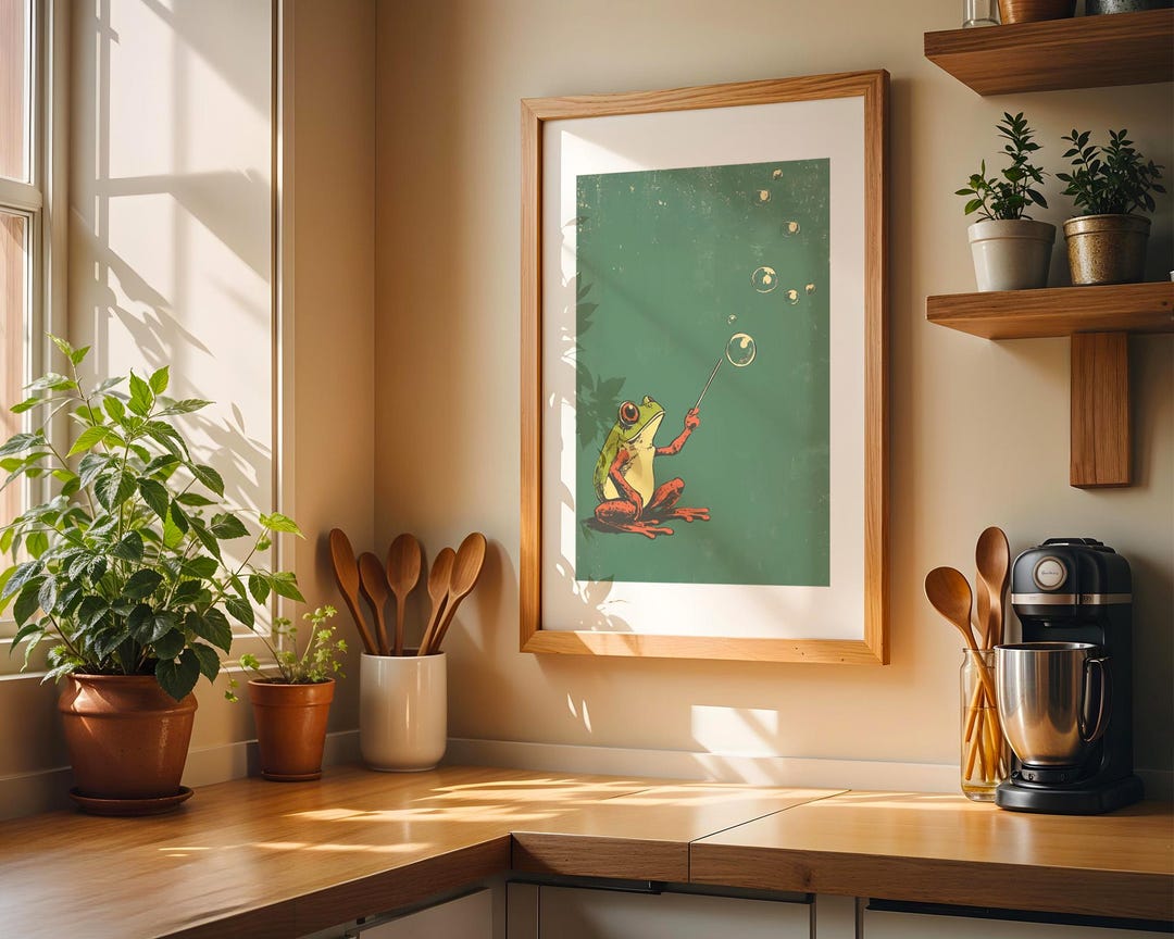 Frog Blowing Bubbles Illustration • Digital Print • Retro • Vintage ...