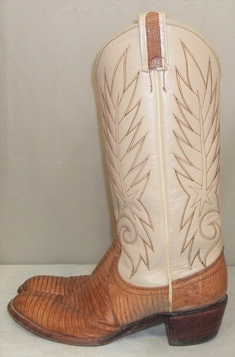Vintage Women's Lizard Leather Beige Tan Cowboy Western Boots 6 1/2 M ...