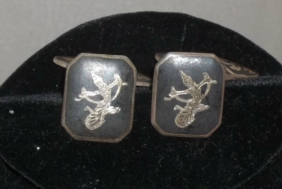 Vintage Sterling Silver Siam Cuff Links Black Dancers Niello Thailand Cufflinks - Etsy