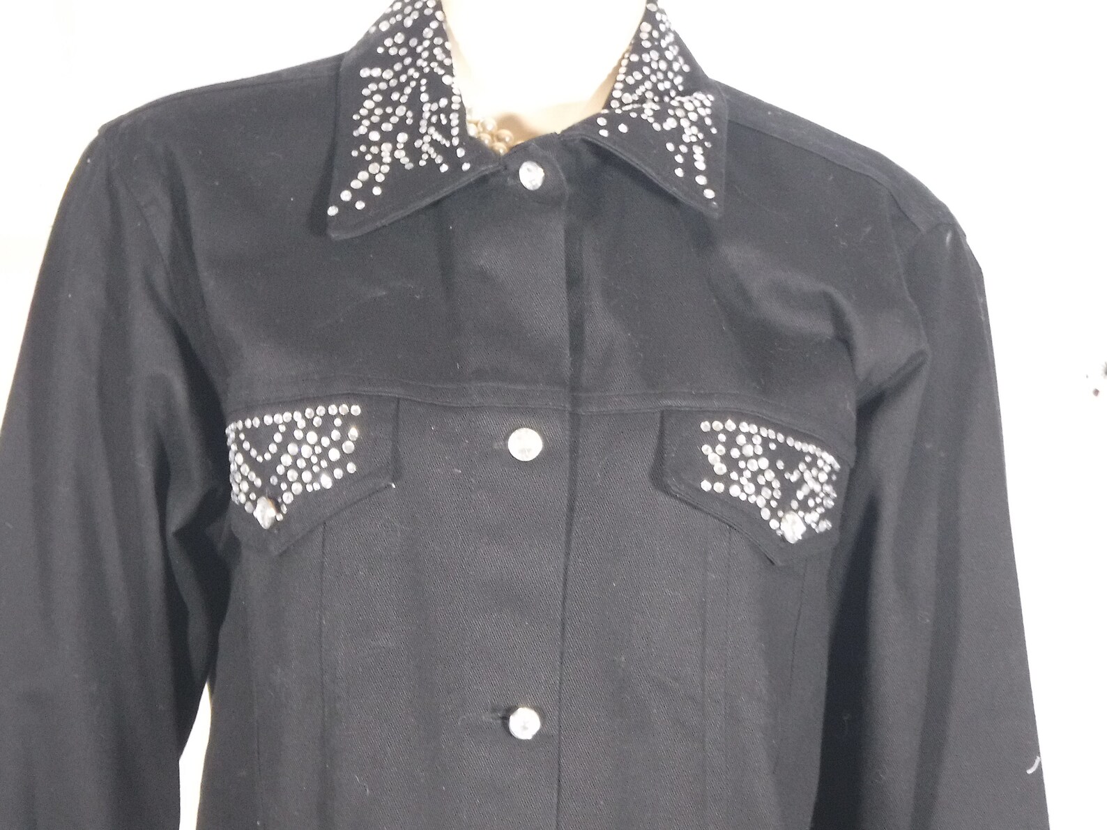 Vintage 1990's Deadstock NWT Black Denim Rhinestone Western Jacket Don ...