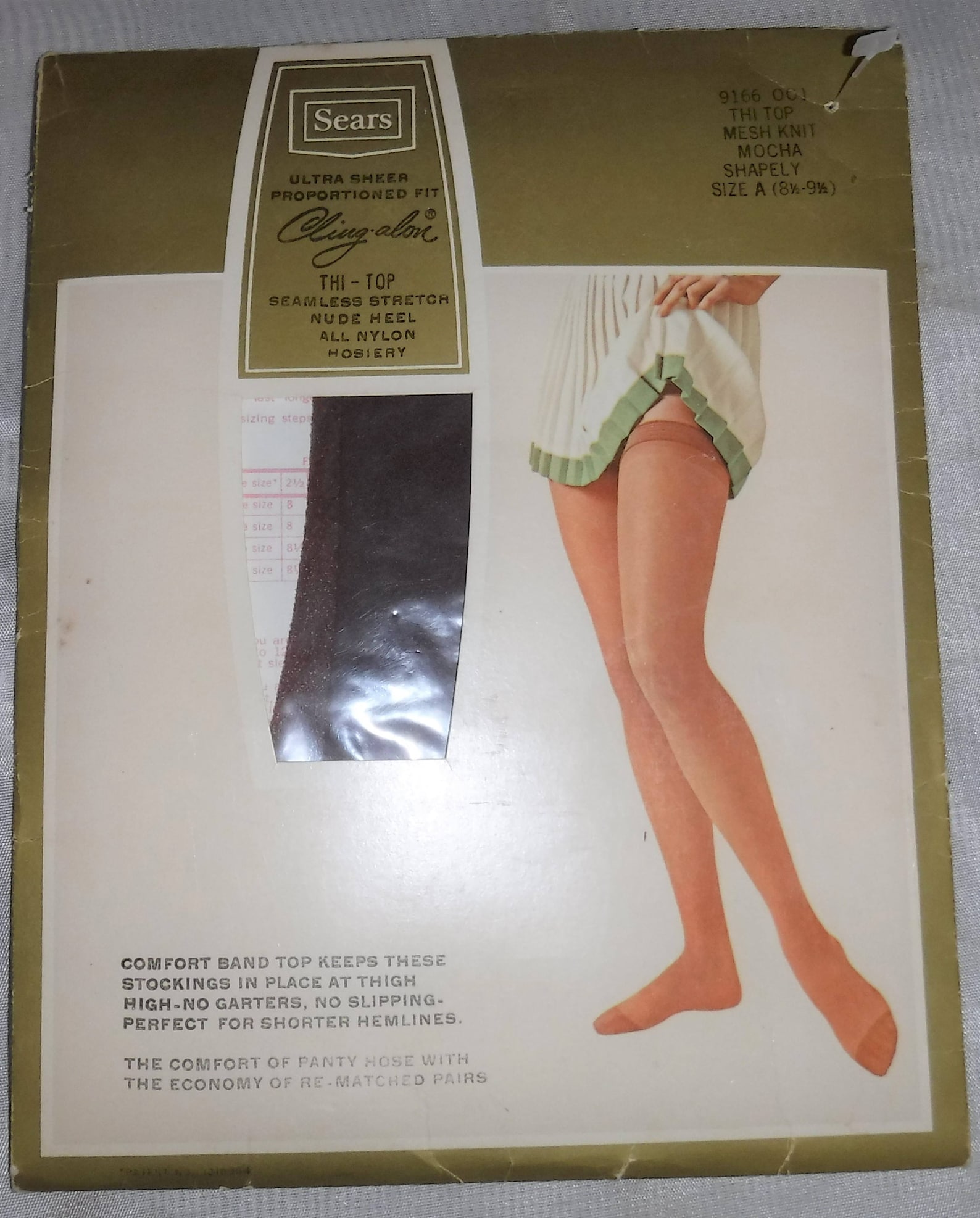 Vintage Sears Cling-alon Stockings New Mocha Ultra Sheer Thigh High ...