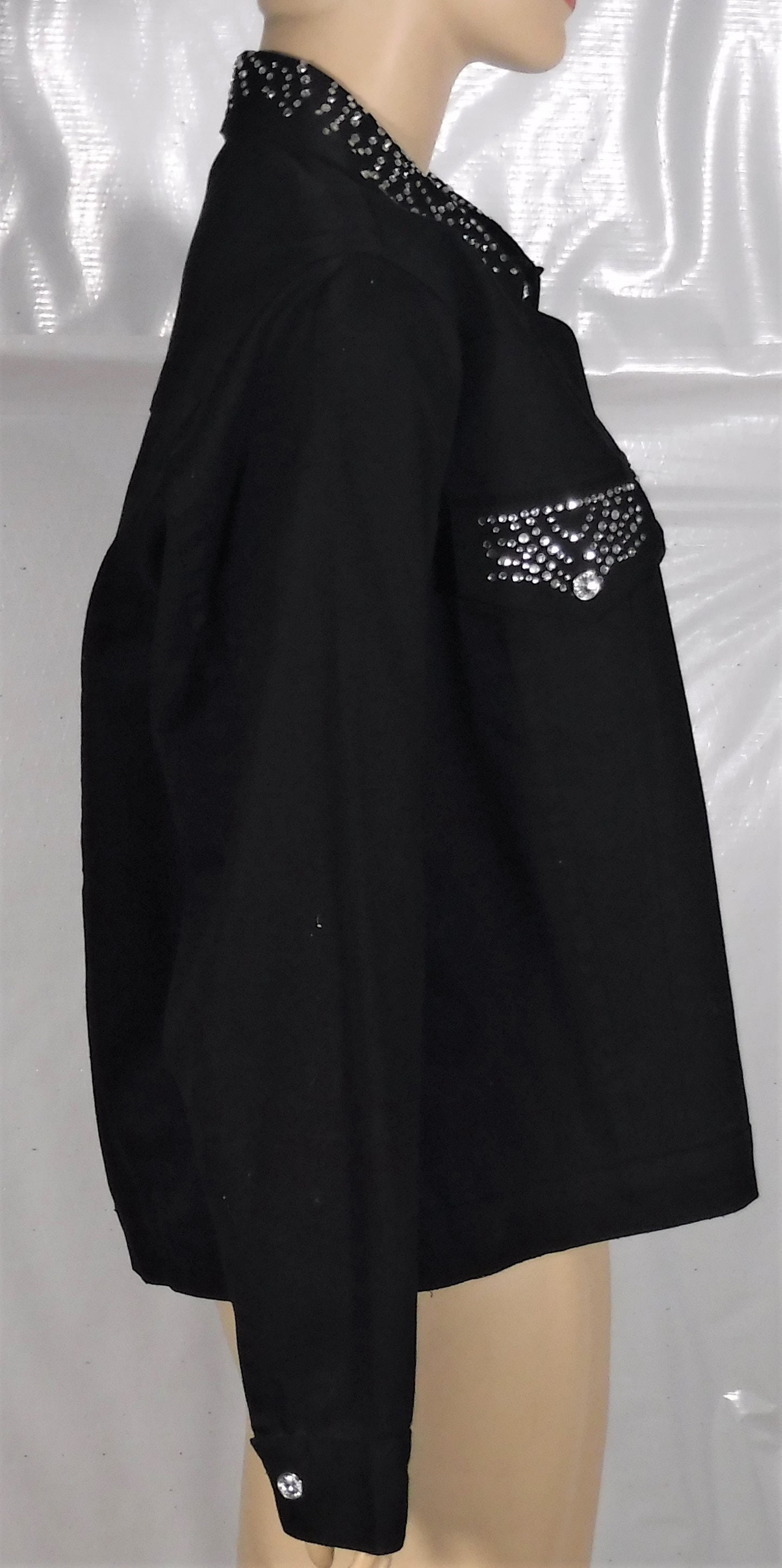 Vintage 1990's Deadstock NWT Black Denim Rhinestone Western Jacket Don ...