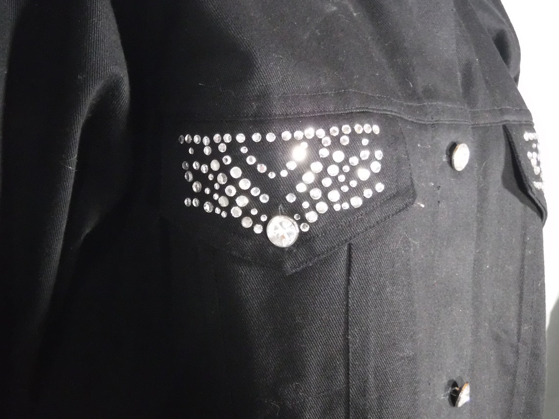 Vintage 1990's Deadstock NWT Black Denim Rhinestone Western Jacket Don ...