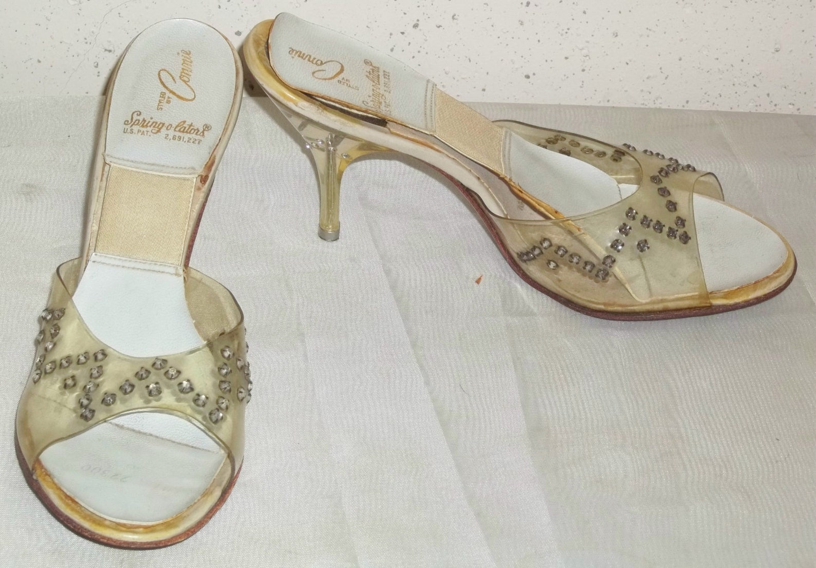 Vintage Lucite Heel Rhinestone Spring-o-lators Springolator Pumps ...