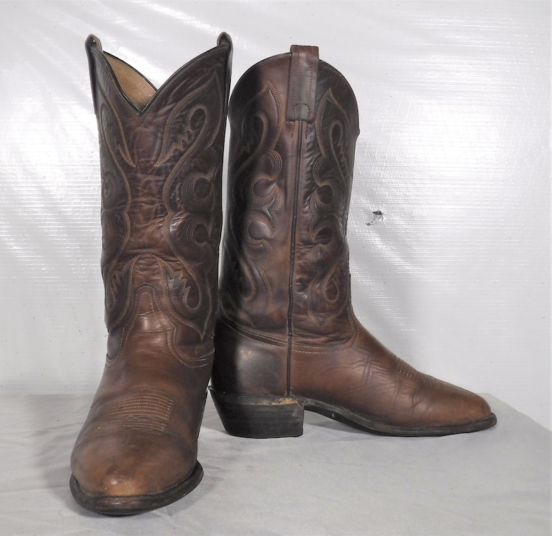 Vintage Men's Tony Lama Leather Cowboy Western 8 1/2 D Distressed Brown ...