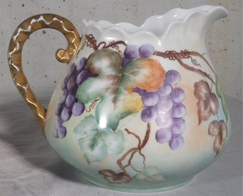 Antique Vintage Hand Painted Large Grape Pitcher 4 Cup Set - Etsy