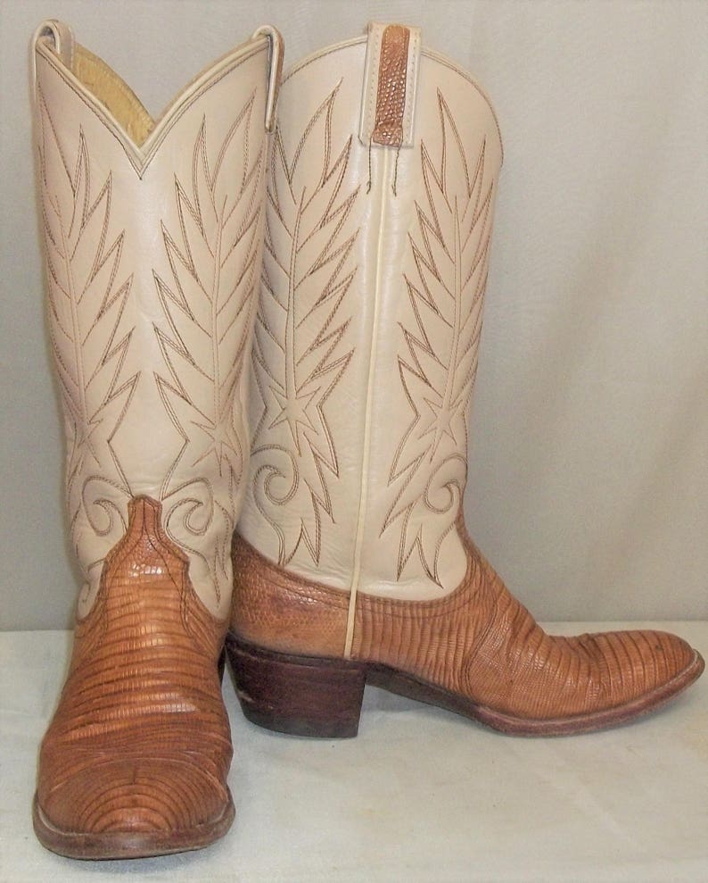 Vintage Women's Lizard Leather Beige Tan Cowboy Western Boots 6 1/2 M ...