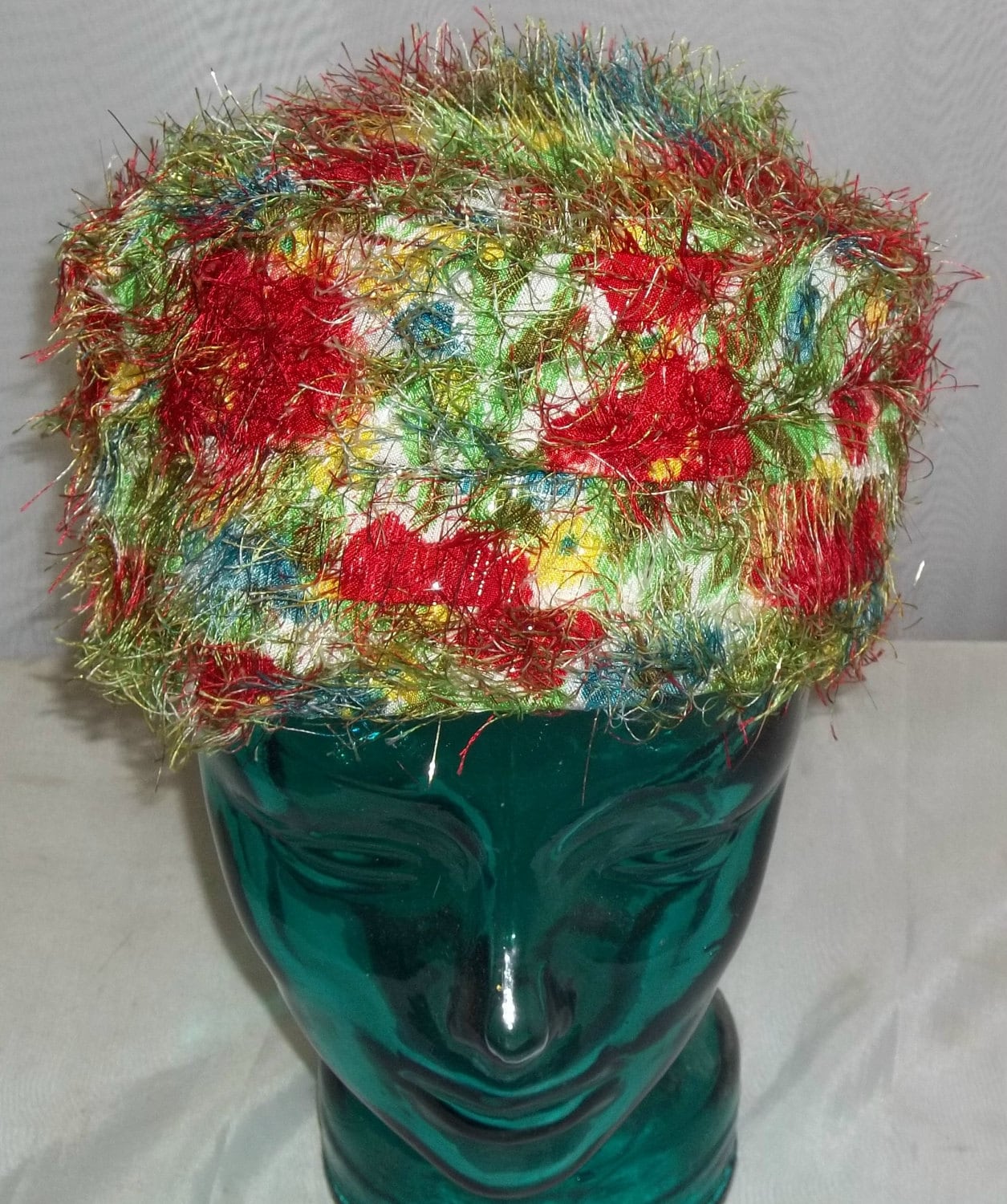 Vintage Fuzzy Floral Metallic Thread Cloche Hat Bright Size 21 - Etsy