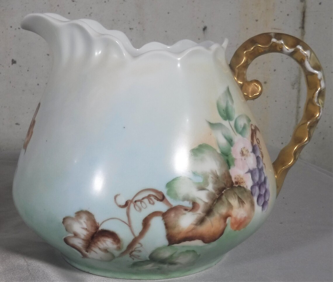 Antique Vintage Hand Painted Large Grape Pitcher 4 Cup Set - Etsy