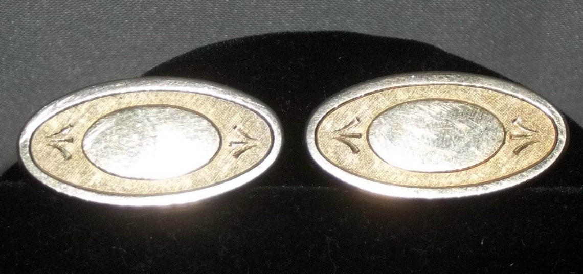 Vintage Swank Large Oval Monogram Space Cuff Links Cufflinks Gold Tone ...