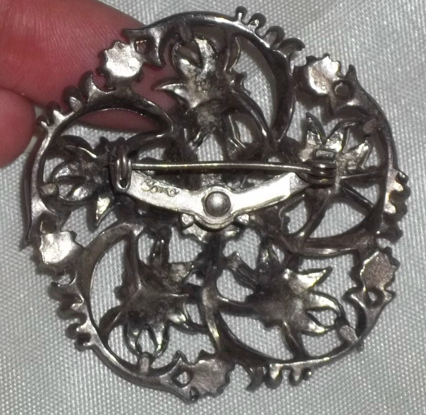 Vintage Coro Large Round Rhinestone Flower Brooch Antiqued Silver Tone ...