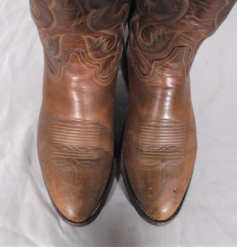 Vintage Men's Tony Lama Leather Cowboy Western 8 1/2 D Distressed Brown ...