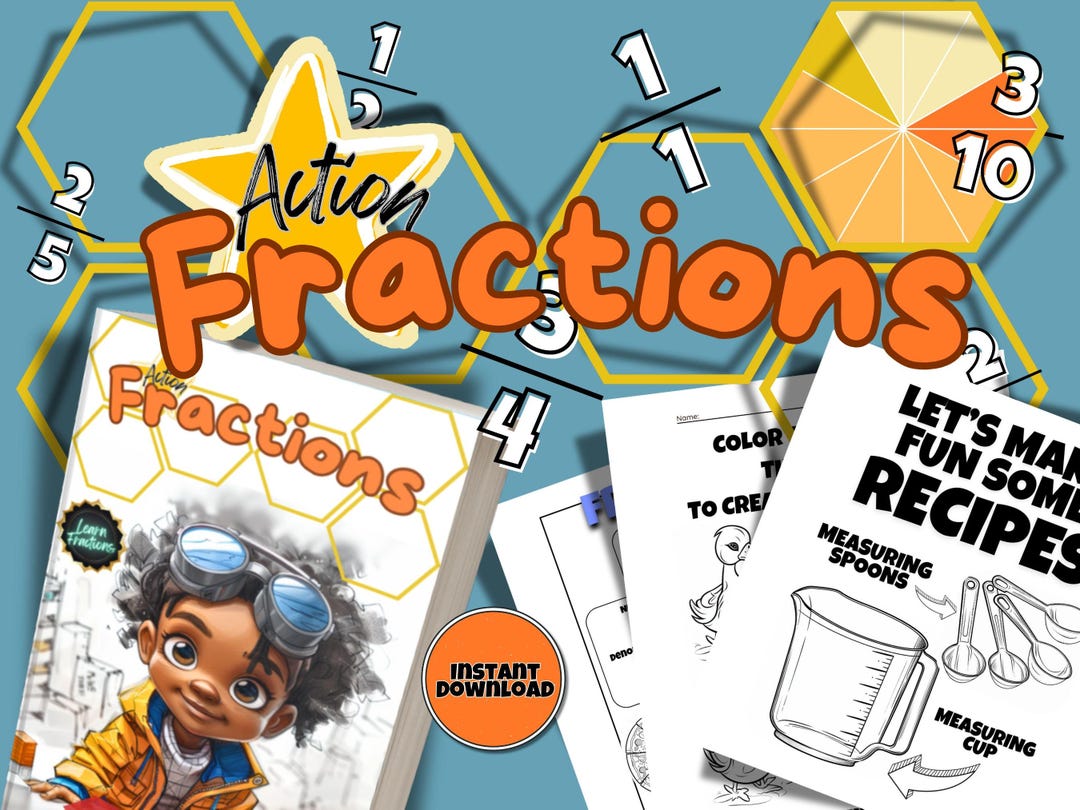 Action Fractions Activities Workbook & Educational Coloring Book - Etsy