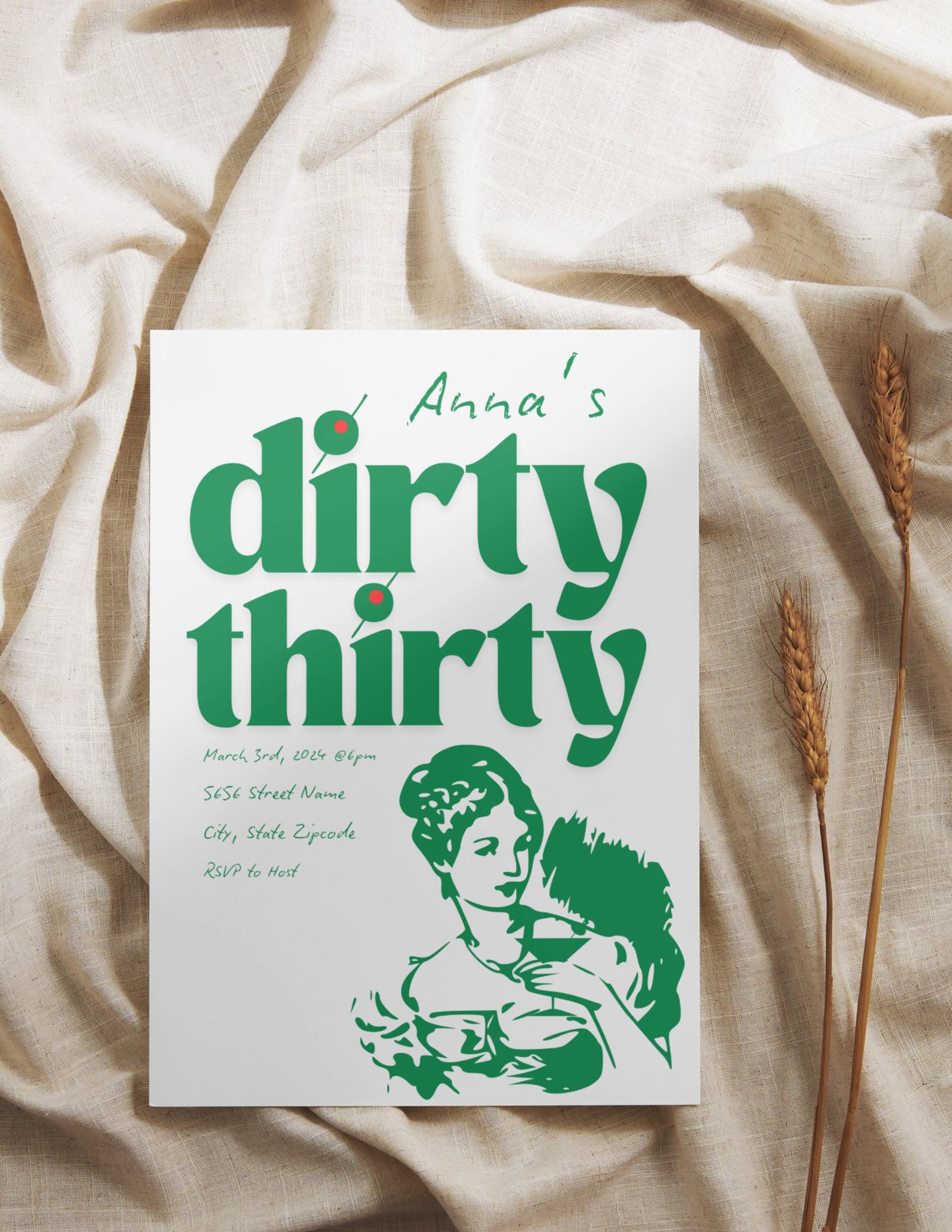 Vintage Dirty Thirty Martini Birthday Invite Retro Dirty 30 Birthday Party Invitation Minimal ...