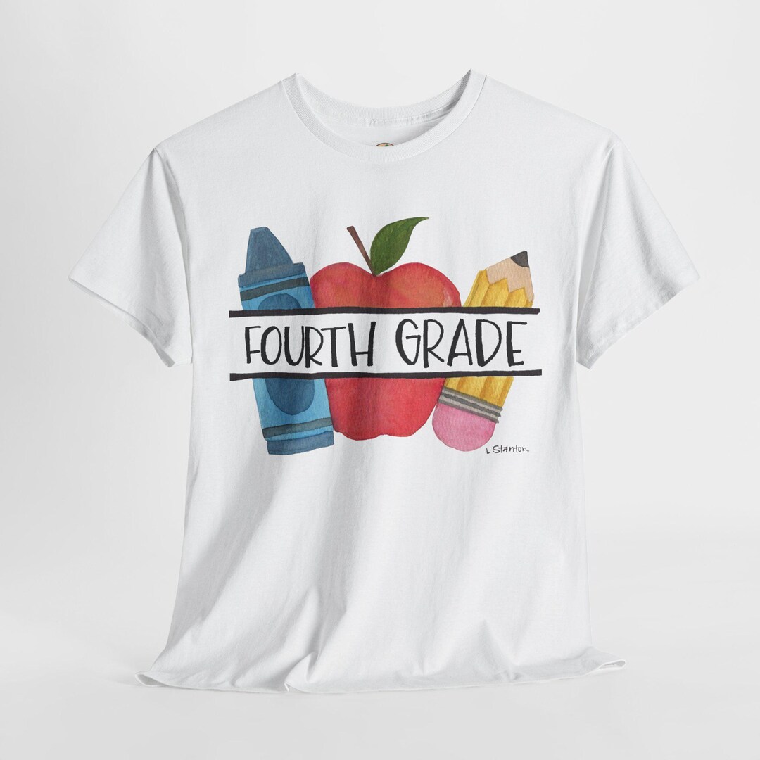Fourth Grade Crayon & Apple T-shirt | Gift for Educators | Cute Teacher ...
