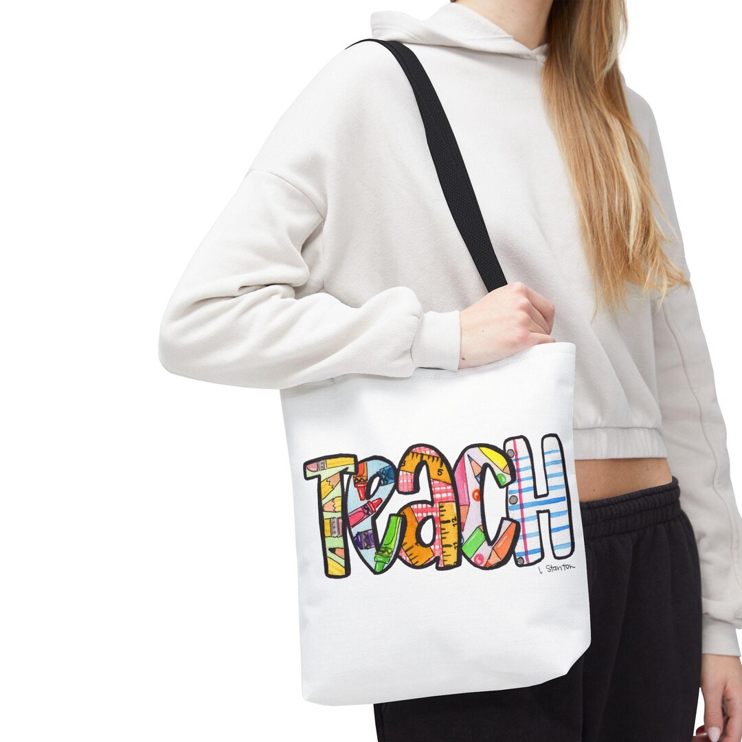 Colorful Teach Tote Bag - Teacher Gift, School Bag, Educational ...