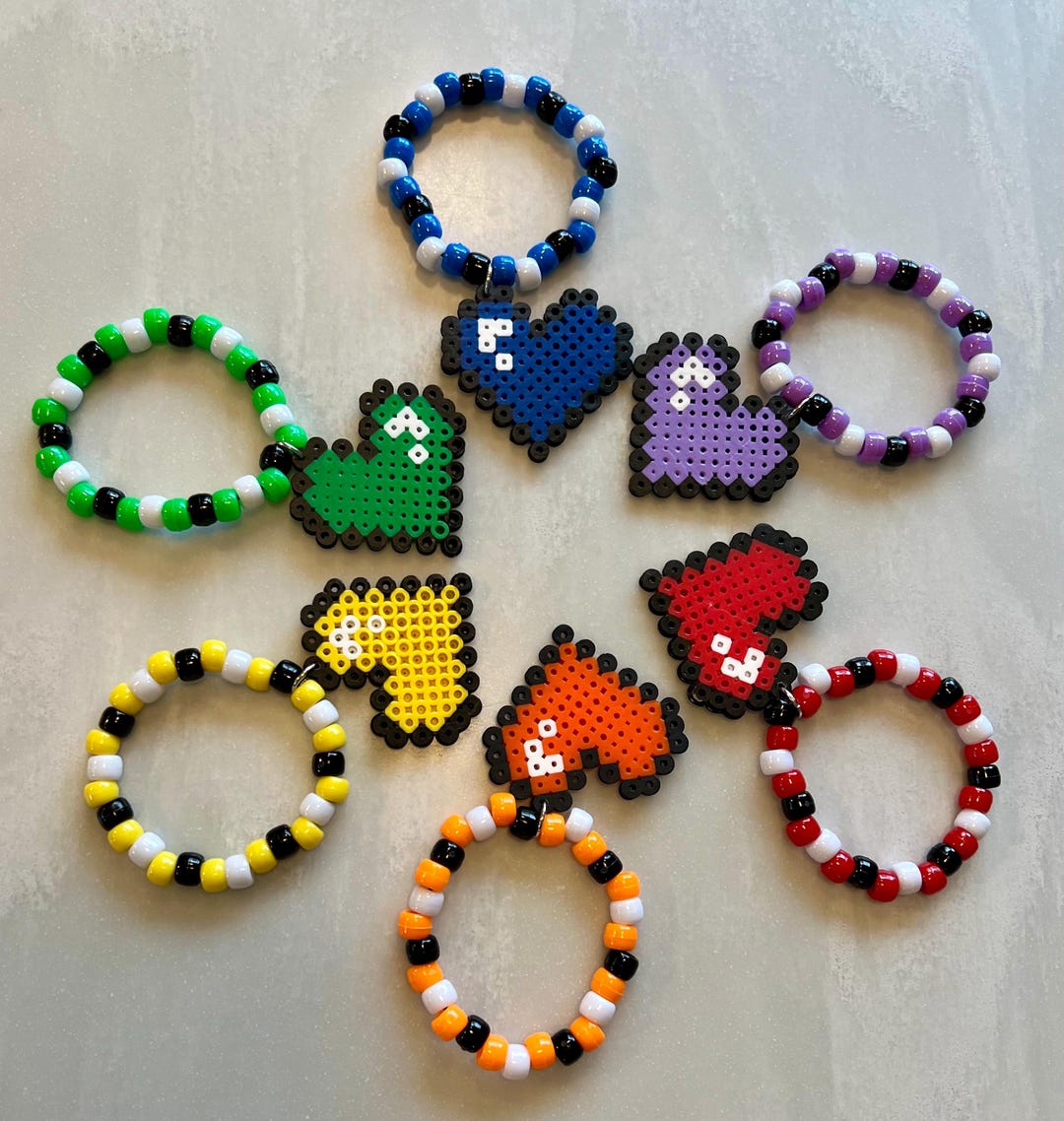 Six Perler Kandi Heart Bracelets Plus Four Mystery Bracelets Rainbow ...