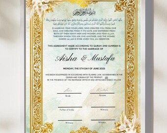 Customized Nikkah Contract, DIGITAL NIKAH NAMA, Personalized Muslim Marriage Wedding Certificate ...