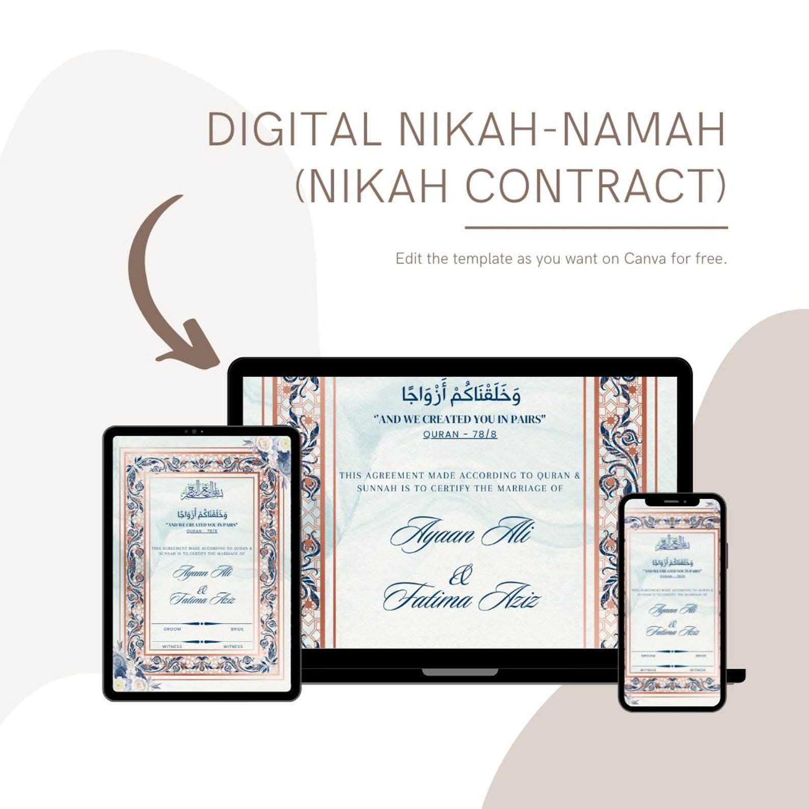 Customized Nikkah Contract, DIGITAL NIKAH NAMA, Personalized Muslim ...