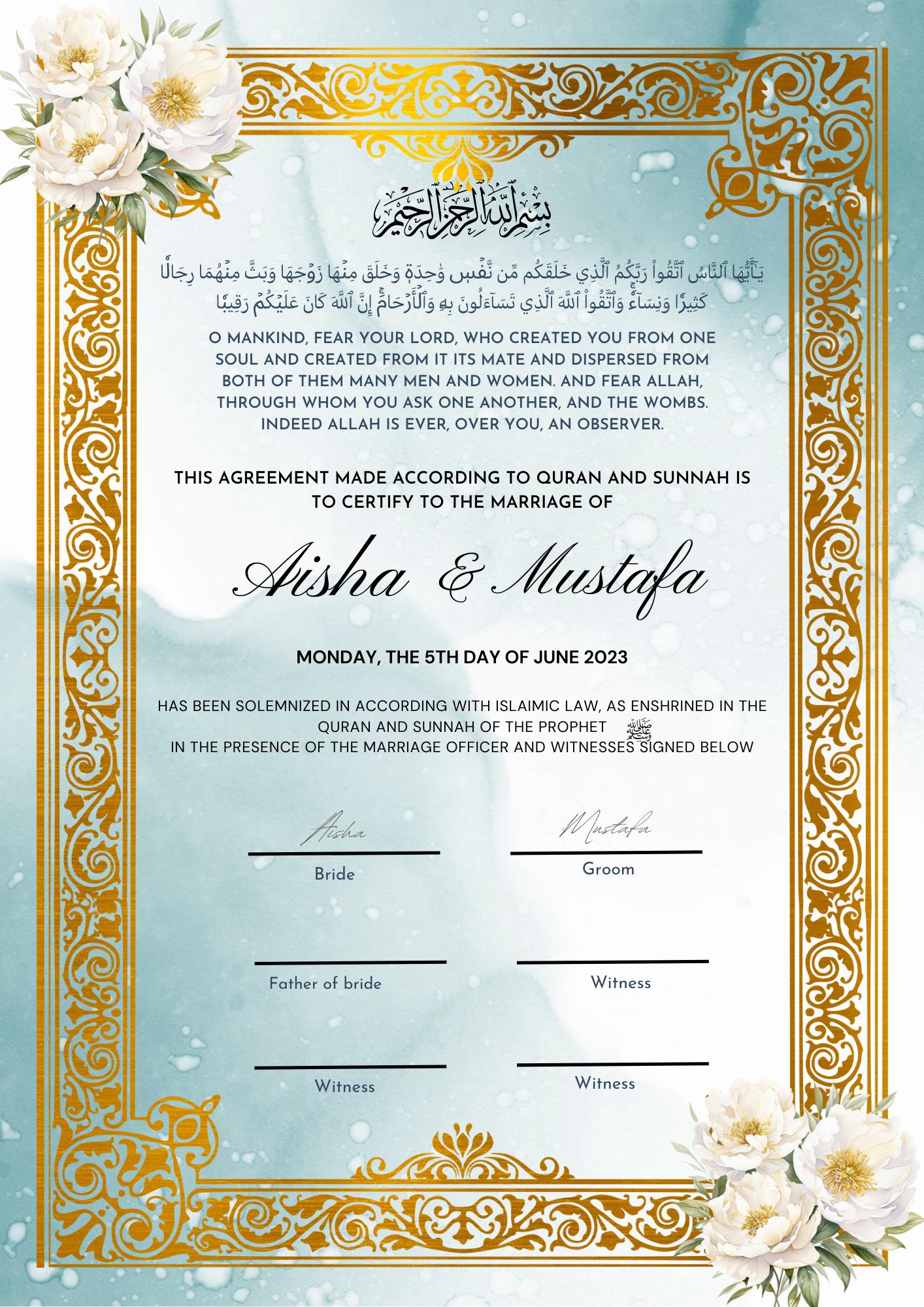 Customized Nikkah Contract, DIGITAL NIKAH NAMA, Personalized Muslim ...