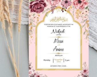 Digital Muslim Wedding Invitation Template WHITE PEONY Floral Nikah ...