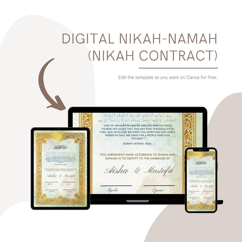 Customized Nikkah Contract, DIGITAL NIKAH NAMA, Personalized Muslim ...