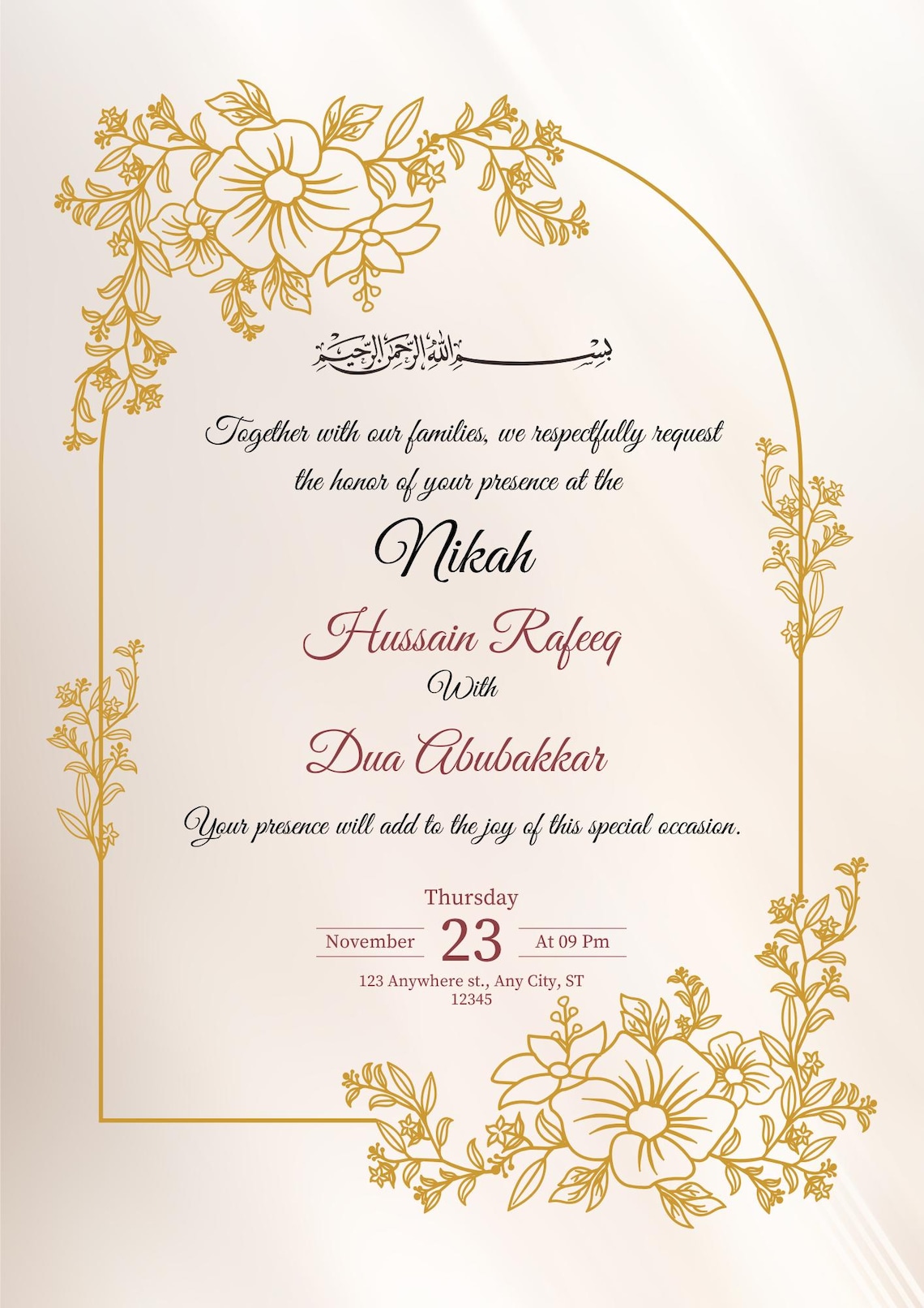 Editable Minimalist Nikkah Invitation Template | Floral Muslim Wedding ...