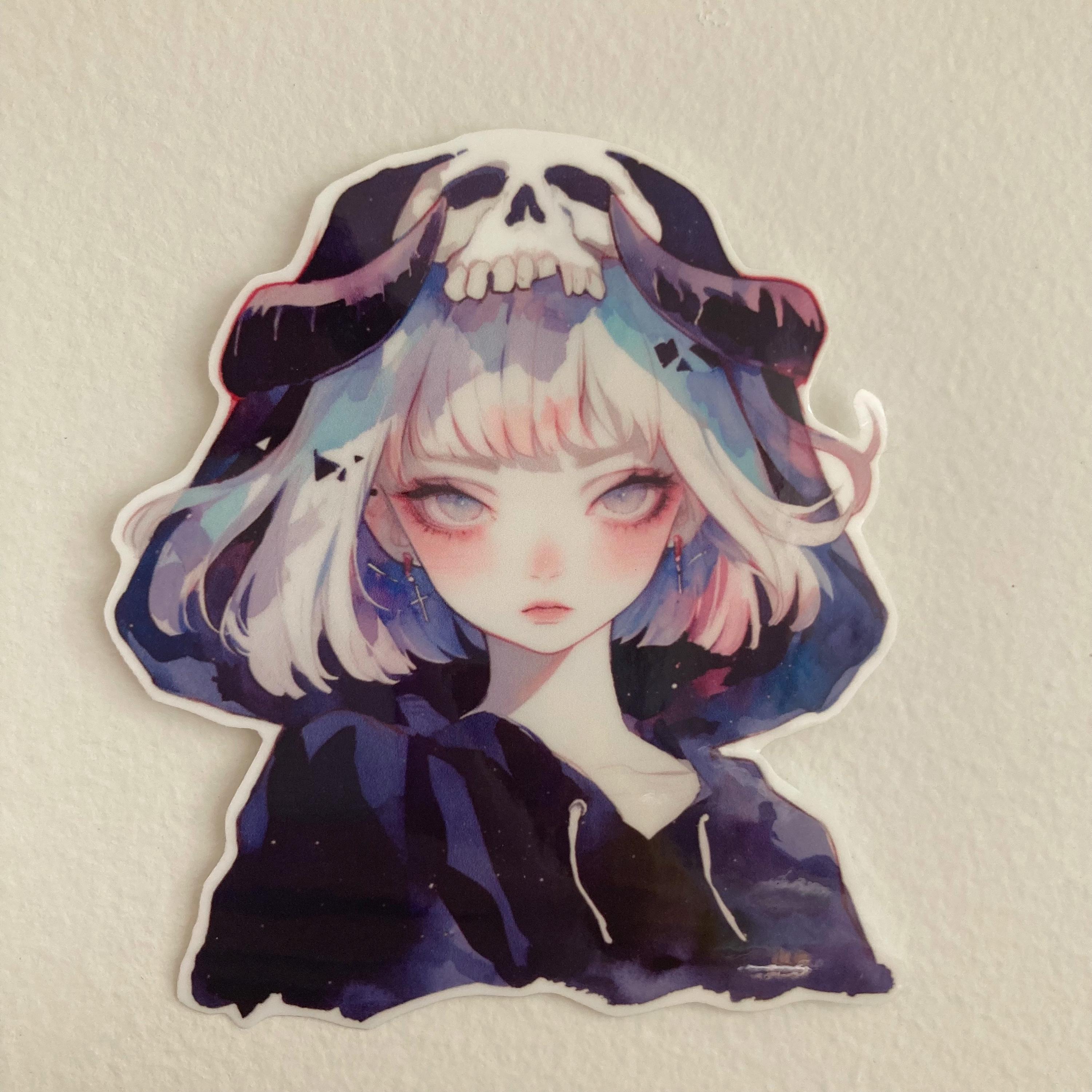 Skull Hood Anime Girl Sticker Dark Fantasy Gothic Art Decal - Etsy