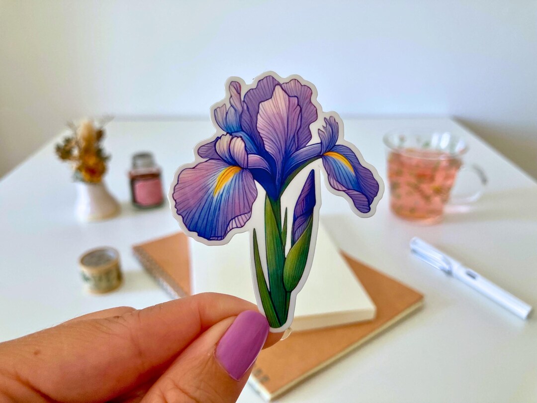 Iris Flower Sticker – Cottagecore Vinyl Floral Decal for Journals ...
