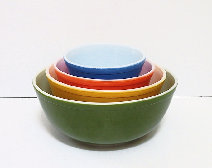 Vintage Pyrex Set of Mixing Bowls, Reverse Primary Colors, 401 402 403 ...