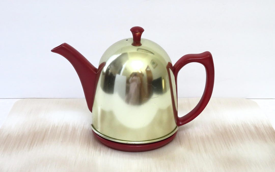 Vintage HALL Teapot With Insulated Chrome Cozy, Burgundy Color Ceramic ...