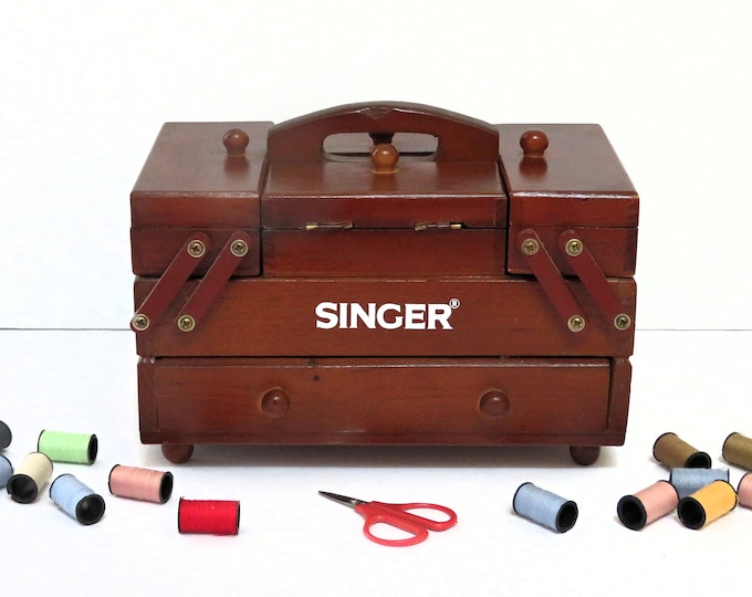 Miniature Wooden Sewing Box, Singer, Holds a Lot, Accordion Style ...