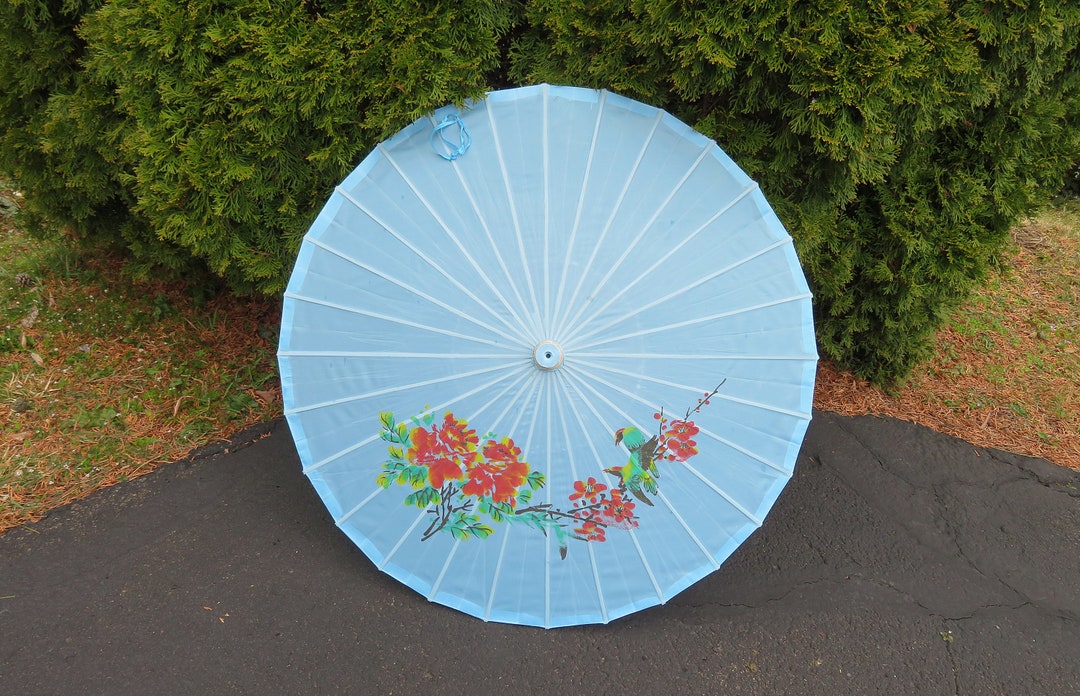 Vintage Japanese Sun Umbrella, Wagasa, Bamboo Ribs, Robin's Egg Blue ...