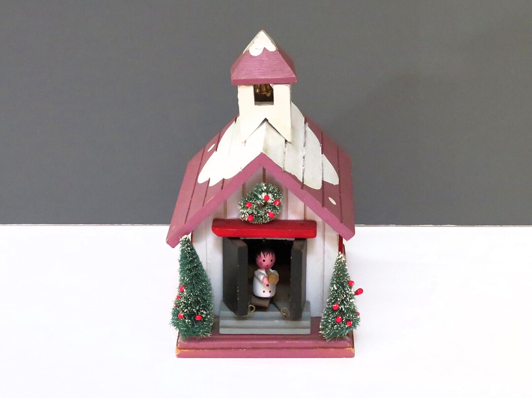 See Video - Vintage Music Box With Moving Angel, Wooden Church Doors ...