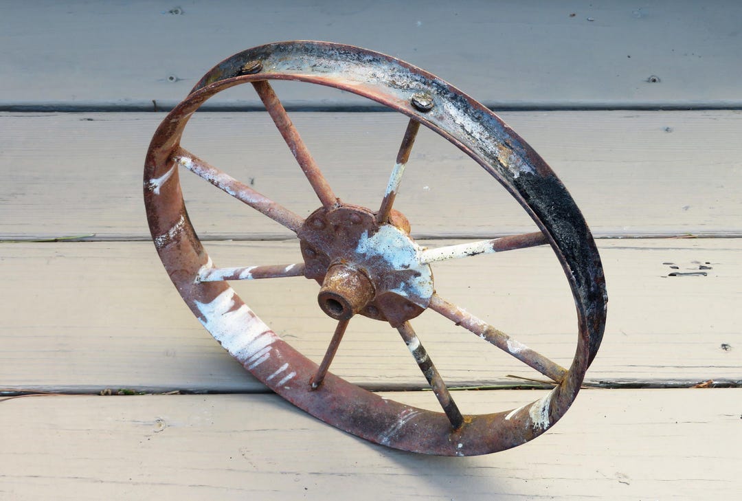 Antique 8 Spoke Steel Wagon Wheel, Primitive, Metal Salvage, 12.5 ...