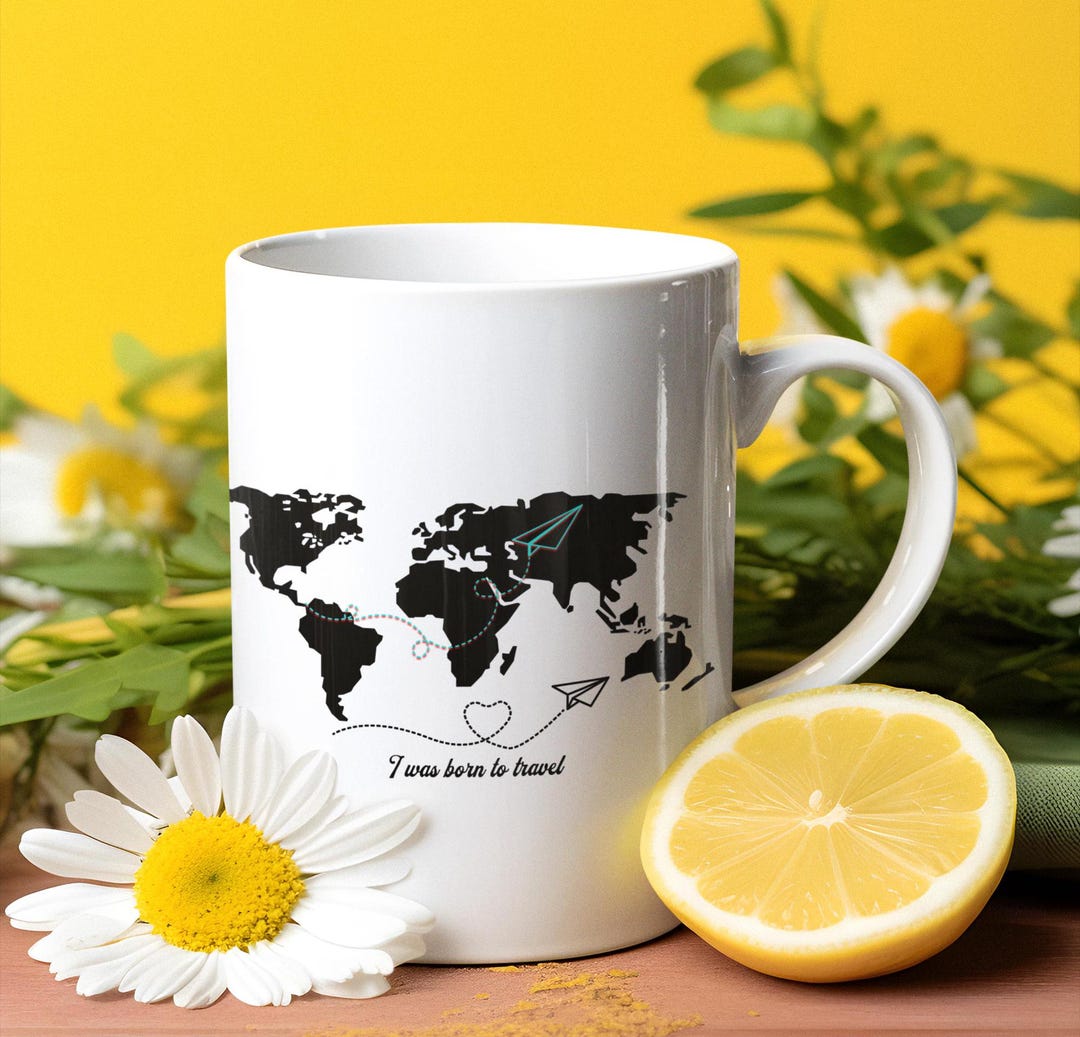 World Map Travel Mug, Travel Lover Coffee Mug, Map of the World Mug ...